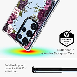 MOSNOVO for Galaxy S22 Ultra Case,Samsung S22 Ultra 5G Case, Black Purple Flower Garden Floral Clear Design Shock Absorption Bumper Soft TPU Women Girl Cover Case for Samsung Galaxy S22 Ultra