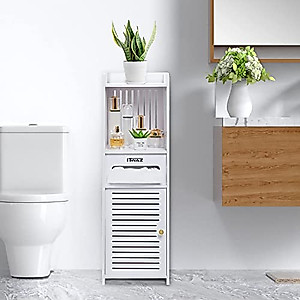 ITWAZ Multipurpose Bathroom Standing Cabinet with Single Door and 3-Layer, Free-Standing Shelves for Living Room Bathroom Storage Cabinet,9.8" Lx9.8 Wx31.5 H White B