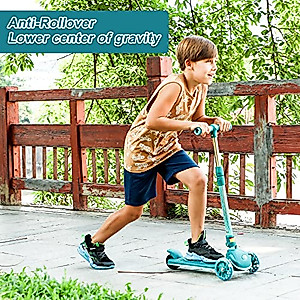 Kick Scooter for Kids, Wheel with Brake, Adjustable Height Handlebar, Foldable, Lightweight, Aged 3-10, Wide Standing Board, and up to 110LBS, Green