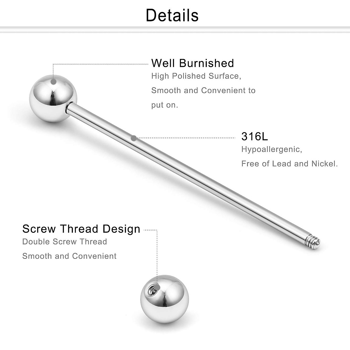 Dyknasz 8PCS Industrial Bar Earrings Stainless Steel 16G Multicolor 32mm Barbell Ear Cartilage Piercing Jewelry Set