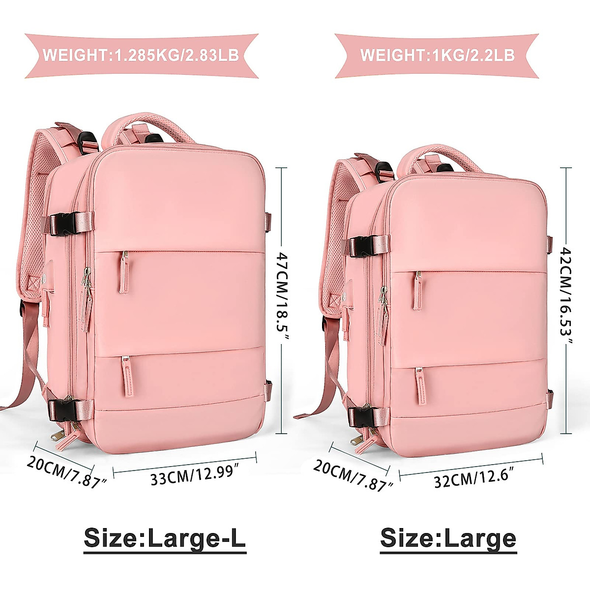 coowoz Large Travel Backpack For Women Men,Carry On Backpack Flight Approved,Hiking Backpack Waterproof Outdoor Sports Rucksack Casual Daypack Fit 15.6 Inch Laptop Shoes Compartment