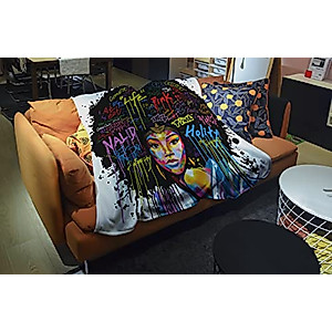 Textattr20 Black Girl Fleece Throw Blankets for Kids Teen Girls Women Adults, Personalized African American Graffiti Blanket Throw Big 60x80 Inch Twin Size, Comfy Throws Blanket for Girls Bed Bedroom