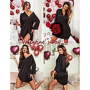 Ekouaer Satin Nightgown for Women Silk Pajamas Button Down Night Shirts Sleepwear Lingerie Nightwear