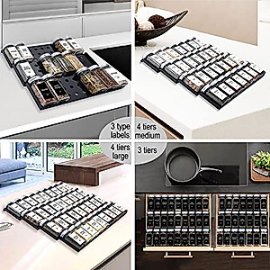 Churboro Spice Drawer Organizer with 36 Spice Jars, 3 Types of Spice Labels, Funnel, Chalk Pen- 4 Tiers Spice Rack Organizer Insert for Kitchen Drawer, Drawer Seasoning Rack, Large
