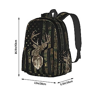 YETTA YANG Camouflage Backpack Camo Retro Hunting Tactical Army American Flag Deer Laptop Travel Bag With Multiple Pockets Casual Hiking Gym Sport Women Men