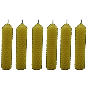 4 Inches 100% Pure Natural Handmade Beeswax Honeycomb Hand Rolled Unscented Tapers Candles (Yellow x 6, 0.9" x 4")