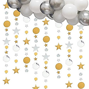 6.6x8.2 Feet Silver Foil Tinsel Fringe Backdrop Curtains with 26.2 Feet Circle Star Paper Garland Door Party Streamer for Birthday Bachelorette Bride Baby Shower Wedding Graduation Party Decorations