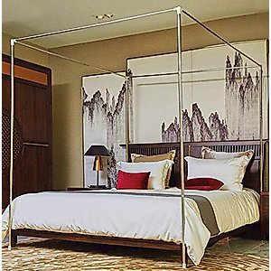 Mengersi Silver Canopy Bed Frame Post Full Size Stainless Steel Four Corner Bed Mosquito Net Frame Bracket Fit for Metal Bed Wood Bed