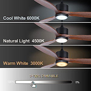 Ovlaim 52 Inch Solid Walnut Wood Ceiling Fans with Lights Remote Control, 3 Blade Propeller Smart Ceiling Fan for Bedroom Living Room Indoor Outdoor, ETL Listed High CFM Quiet DC Motor