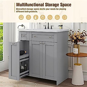 Ayvbir 30 inch Bathroom Vanity with Single Sink in Grey,Combo Cabinet Undermount Sink,Bathroom Storage Cabinet with Solid Wood Frame