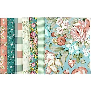 Qililandiy 7 Pieces Floral Printed Quilting Fabric, 100% Cotton Fat Quarter Fabric Bundles Fabric for Sewing Crafting Scrapbooking, 46cmx56cm (Approx. 18"x22") (Peony Lily)