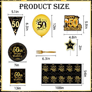Augweyang 50th Birthday Party Decorations Supplies Tableware Set for Men Women Including 16 Plates 20 Napkins 1 Tablecloth 1 Banner 16 Forks 15 Balloons 16 Cupcake Toppers Serve 16