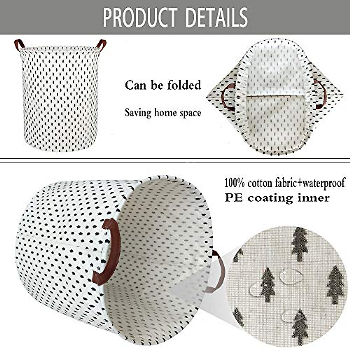 BOOHIT Storage Baskets,Canvas Fabric Laundry Hamper-Collapsible Storage Bin with Handles,Toy Organizer Bin for Kid's Room,Office,Nursery Hamper, Home Decor (Tree)