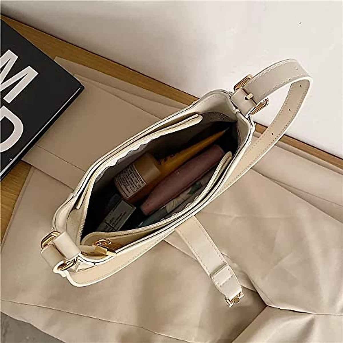 Ladies Fashion Shoulder Bags for Women Handbag Crossbody Bag Underarm PU Leather Wallet Tote (White)