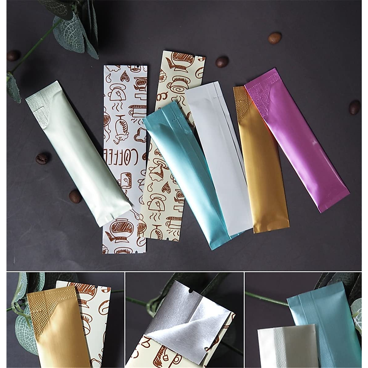 200Pcs Coffee Sugar Bag Heat Seal Aluminum Foil Plastic Bags Matte Colored Ziplock Bags Open Top with Tear Notch Zipper Pouch Food Saver Bag Short Term Food Storage Packaging