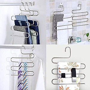 NAHANCO NHMLPH S-Shape Multilayer Metal Space Saving Pant/Scarf Hangers for Closet Organization (5 Layers) -3/Pack