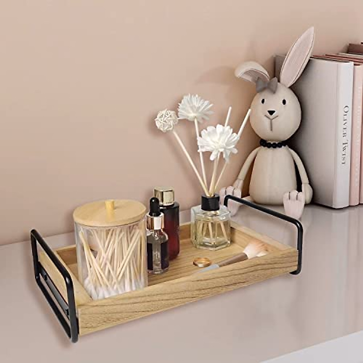 Bathroom Vanity Tray,Dorhors Bathroom Counter Tray Wooden Decorative Tray with Handles for Bathroom,Kitchen,Vanity