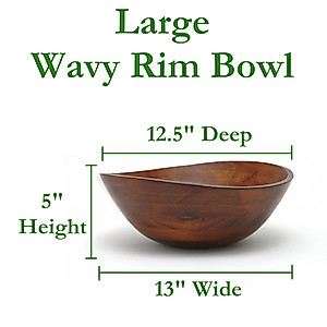 Lipper International Cherry Finished Wavy Rim Serving Bowl for Fruits or Salads, Matte, Large, 13" x 12.5" x 5", Single Bowl