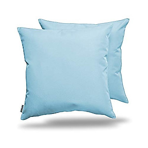 Outdoor Decorative Throw Pillow Pack of 2 Stuffed Throw Pillows UV Resistant Weather Resistant Complete Pillow with Polyester Fill Insert (Solid 18" x 18", Sky Blue)