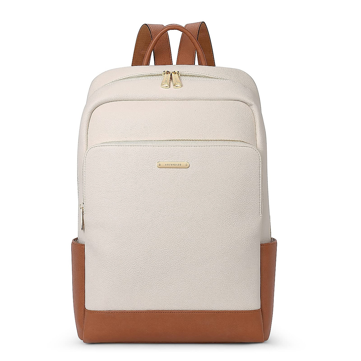 WESTBRONCO Leather Backpack Purse for Women 15.6 inch Laptop Backpack for School, Work, & Travel Beige