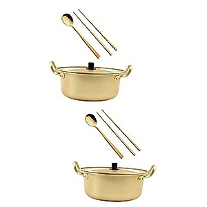 STOBAZA 2 Sets Instant Noodle Pot Stainless Steel Stock Pot Ramen Pot with Lid China Dinnerware Set Soup Pot Ramen Noodles Cooking Pot Korean Stockpot Non Stick Pot Household Cookware Food