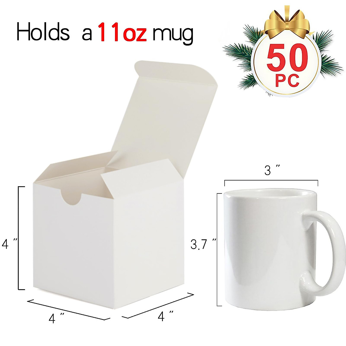 MESHA 4x4x4'' White Gift Boxes 50 PC Small Gift Boxes Bulk with Lids, Kraft Paper Gift Boxes for Presents, White Bridesmaid Proposal Box, Favor Boxes, Small Boxes for Packaging