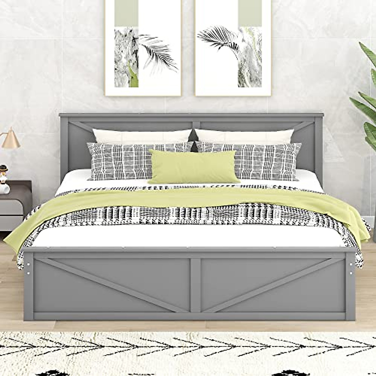 RORIGAT King Size Platform Bed, Wooden Platform Bed Frame with 4 Storage Drawers and Support Legs, No Box Spring Needed, Gray