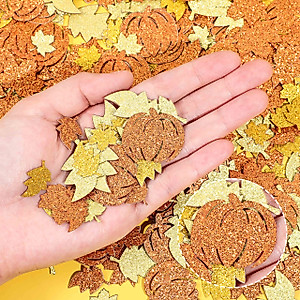 300 Pcs Fall Glitter Maple Leaf Pumpkin Party Table Confetti Autumn Harvest Thanksgiving Table Scatter for Fall Party Birthday Bridal Shower Decor