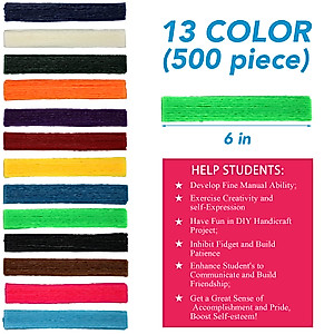 Bofoho 500pc Wiky Sticks Art Crafts Wax Yarn Sticks Non-Toxic Bendable Wiky Sticky Material in Bulk. Perfect Handicraft Gift, Entertainment for Home and Travel Student DIY Project