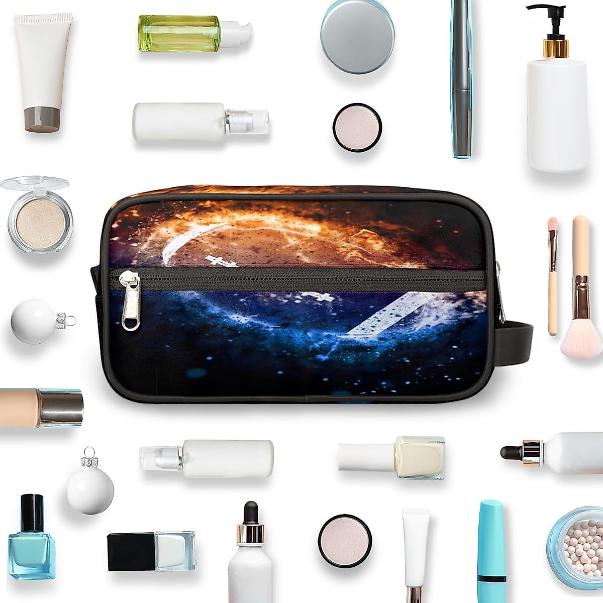 American Football Galaxy Space Travel Toiletry Bag Dopp Kit for Women Girls Nurse Sport Ball Portable Men Shaving Bag Zipper Makeup Cosmetic Bag Organizer Pouch Bathroom Toiletry Kit
