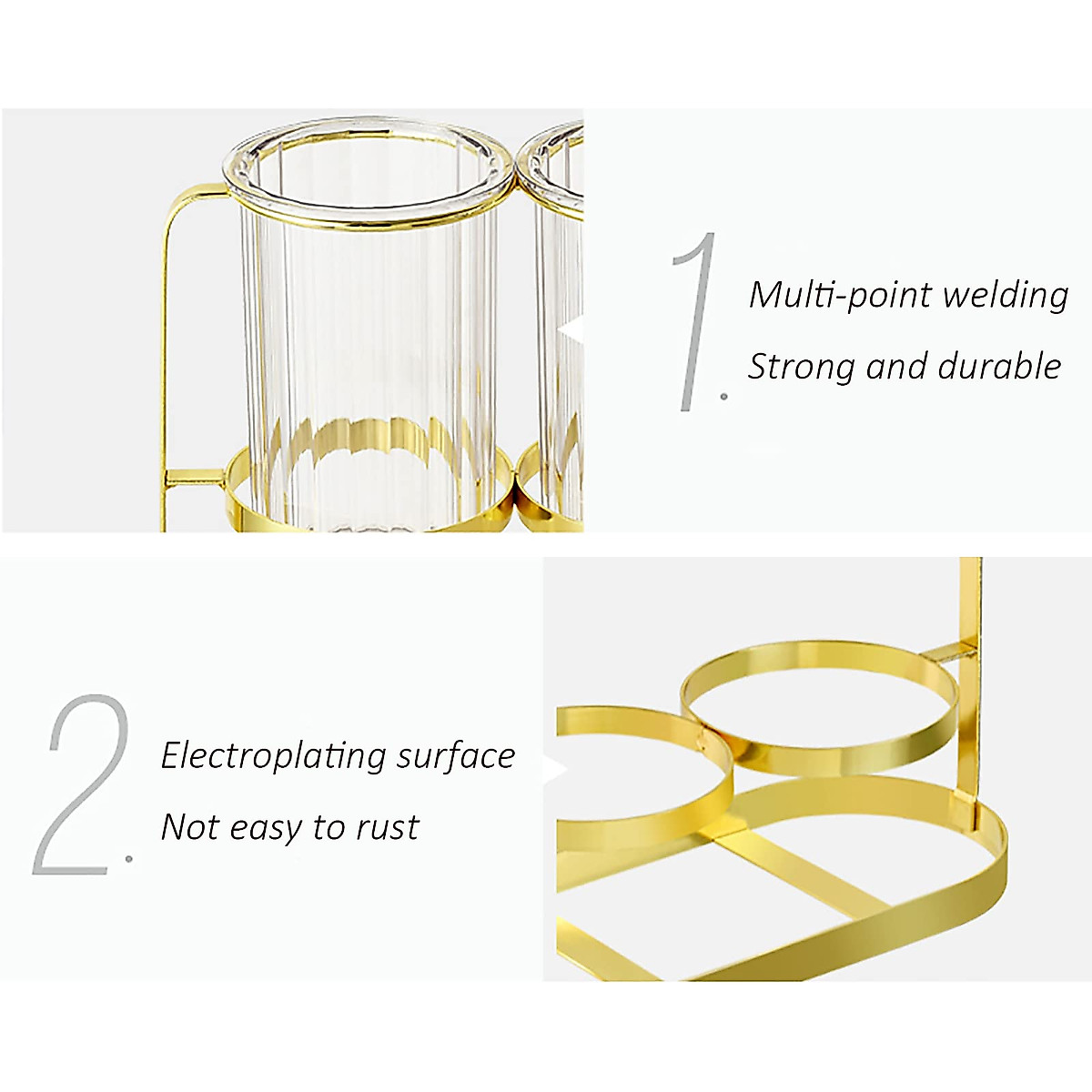 Kitchen Utensil Caddy, Plastic Draining Chopstick Cage Silverware Caddy for Party, Utensil Holder Flatware Caddy Cutlery Storage Organizer for Kitchen Decor and Countertop, Gold & White