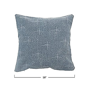 Creative Co-Op 18" Square Stonewashed Woven Cotton Embroidery Pillow, Blue & White