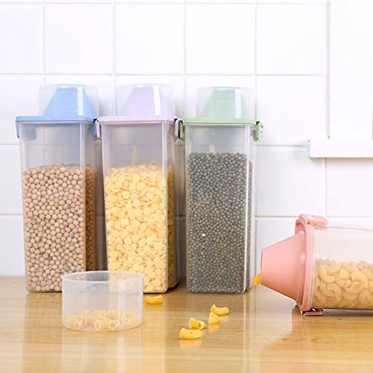 PISSION Pet Food Storage Container with Graduated Cup and Seal Buckles Food Dispenser for Dogs Cats (Blue)