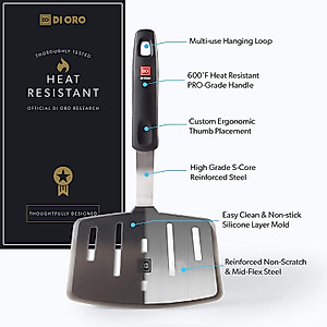 DI ORO Designer Series Wide Slotted Turner Spatula - Features 600F Heat-Resistant No-Melt Rubber Spatula Handle and Blade - Silicone Kitchen Spatula for Cooking or Baking - Dishwasher Safe