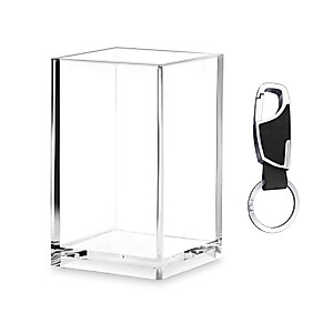 Acrylic Pen Holder for Desk - Includes Metal Keychain – Acrylic Pencil Holder Clear Makeup Brush Holder – Acrylic Desk Accessories, Stationery Organizer for Office Desk Accessory - 1-Piece, 2.6x2.6x4"