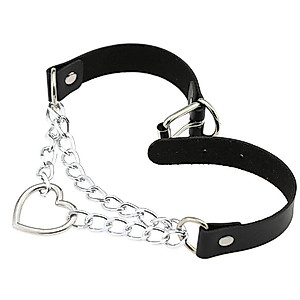 FM FM42 Pink PU Simulated Leather Gothic Punk Silver-tone Heart Ring Cuban Curb Link Chain Adjustable Neckband Collar Choker PN2401
