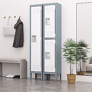 MIIIKO Employee Lockers with 2 Doors, Metal Locker 2 Tier School Lockers with Vents and Hanging Hooks, for Storage of Clothes, Sportswear, Bags, Shoes