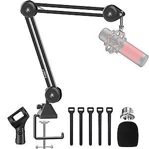 Boom Arm, Aveek Foldable Desktop Mic Boom Arm Fully Adjustable Scissor 360°Rotatable Microphone Arm Stand with Desk Mount Microphone Clip 3/8" - 5/8" Adapter for Blue Yeti Snowball HyperX QuadCast