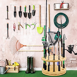 Fishing Rod Holders for Garage, Fishing Rod Organizer, Fishing Pole Stand,Fishing Rod Stand,360 Degree Rotating Vertical Fishing Pole Rack,Wooden Round Floor Stand Fishing Rod Rack Holds up to 12 Rods