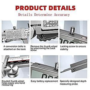 Digital Caliper, Electronic Micrometer 0-6" Inch Metrics Fraction Calipers Rulers 150 Millimeters Dimensional Measuring Tool Vernier Stainless Steel Large Screen