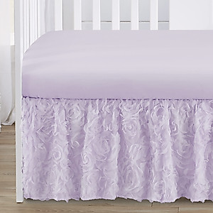 Sweet Jojo Designs Purple Floral Rose Baby Girl Nursery Crib Bedding Set - 4 Pieces - Solid Light Lavender Flower Luxurious Elegant Princess Vintage Boho Shabby Chic Luxury Glam High End Ruffle Roses