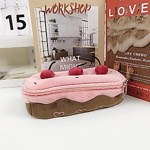 UNMULFC Plush Pencil Pouch for Adult for Women Fuzzy Pink Cherry Cake Kawaii Big Capacity Y2K Aesthetic Case Box holder Cute Estuche para lapices Organizer Cat Claw
