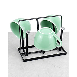 QWORK Cup Drying Rack, 2 Pack 6-Hook Bottle Drying Drainer Stand, Coffee Mugs Wine Glass Drying Rack with Non-Slip Silicone Hooks, Space Saving Countertop Cup Holder, for Home, Office, Cafe - Black