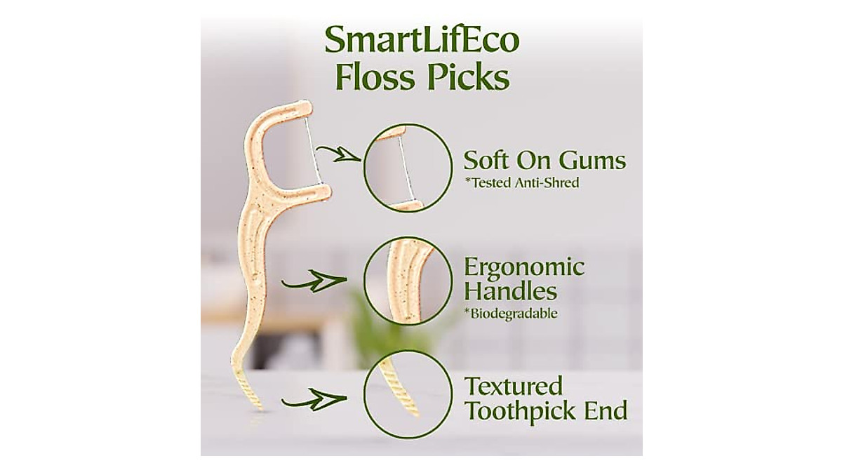 Eco Friendly Unflavored Dental Floss Picks - Biodegradable & Vegan