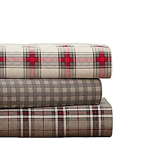 Pointehaven 180 GSM Luxury 100% Soft Cotton Printed Flannel Sheet Set, Twin XL, Farmhouse Plaid - Warm & Cozy - Pre-Shrunk -Deep Pockets - Elastic All Around-Comfy Double Brushed -