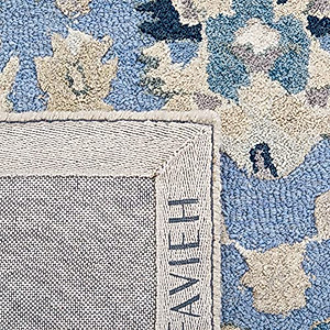 SAFAVIEH Glamour Collection Area Rug - 8' x 10', Beige & Blue, Handmade Wool, Ideal for High Traffic Areas in Living Room, Bedroom (GLM622B)