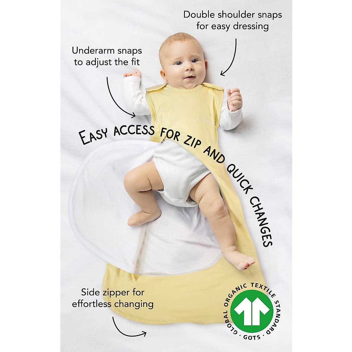 Luvberries - 100% Organic Cotton Baby Sleeping Bag, Unisex Swaddle Transition Sleep Sack with 2-Way Zipper and Nappy Change Zipper, Sleeveless Wearable Blanket, for Boys and Girls (Baby Chick)