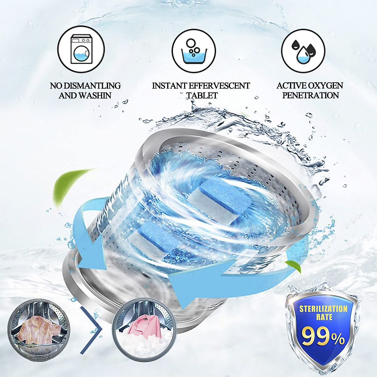 YOUGG Washing Machine Cleaner Tablets（6 Pack,Fresh Solid Washer Deep Cleaning Tablet,For HE, Front Loader&Top Load Washers