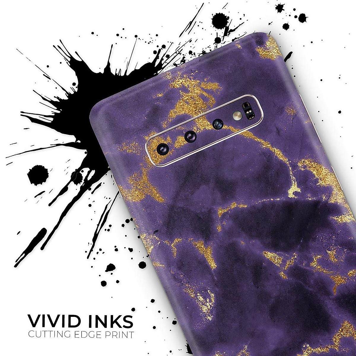 DesignSkinz Purple Marble & Digital Gold Foil V3 Protective Vinyl Decal Wrap Skin Cover Compatible with The Samsung Galaxy S20 (Screen Trim & Back Glass Skin)