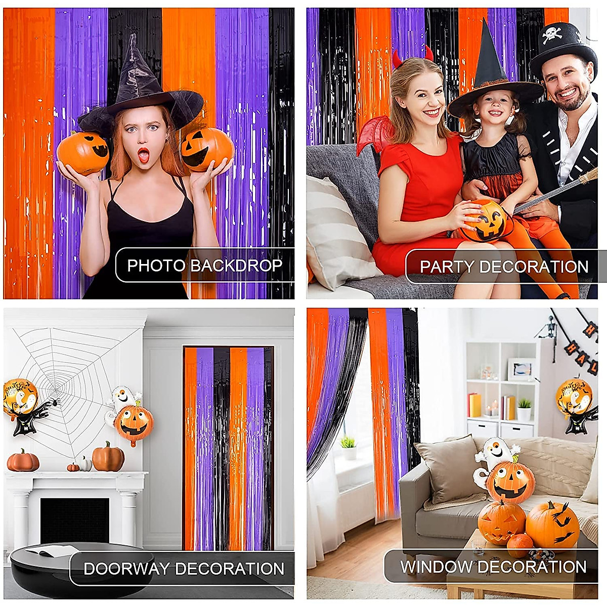 LOLStar 5 Pack Orange Purple Black Photo Booth Props,3.3 X 6.6 ft Halloween Foil Fringe Curtains,Halloween Party Photo Backdrop Streamer Backdrop for Halloween Party Decoration